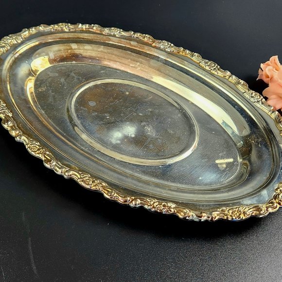 Dining | Vintage Silver Plated Oval Dishplate Beautiful Floral Egde ...
